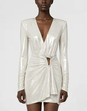 Philipp Plein Draped Long Sleeve Mini Dress - Silver