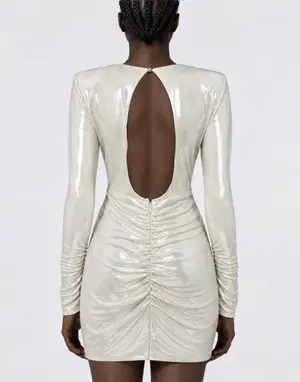 Philipp Plein Draped Long Sleeve Mini Dress