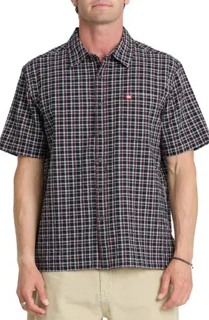 Quiksilver Yg Oversize Plaid Short Sleeve Seersucker Button-up Shirt - Anthracite