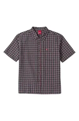 Quiksilver Yg Oversize Plaid Short Sleeve Seersucker Button-up Shirt - Anthracite