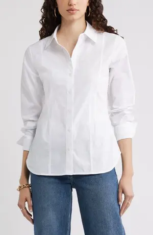Nordstrom Poplin Waisted Button Down Shirt White