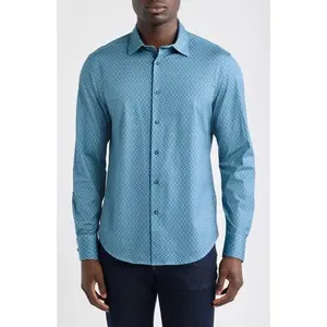 Bugatchi James Ooohcotton® Geo Print Button-up Shirt - Teal