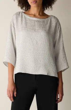Eileen Fisher Bateau Neck Box Top With 3/4 S - Plaster
