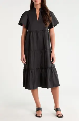SUGARLIPS Noelle Split Neck Tiered Cotton Dress