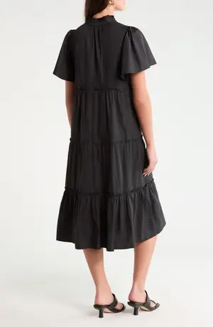 SUGARLIPS Noelle Split Neck Tiered Cotton Dress