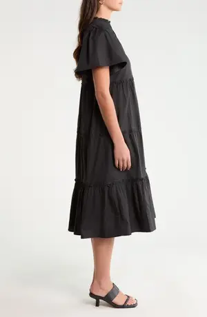 SUGARLIPS Noelle Split Neck Tiered Cotton Dress