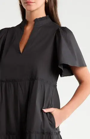 SUGARLIPS Noelle Split Neck Tiered Cotton Dress