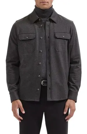 Bugatchi Long Sleeve Cotton Jacquard Button Down Knit Shirt - Black