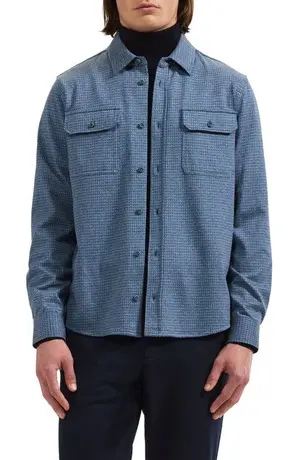 Bugatchi Long Sleeve Cotton Jacquard Button Down Knit Shirt - Ink