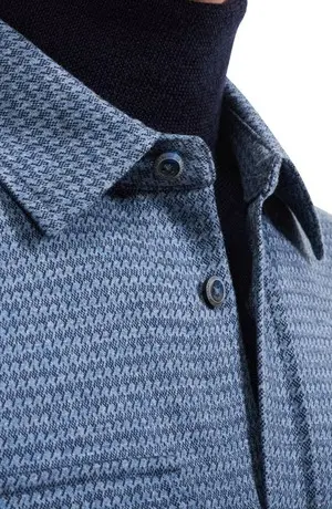 Bugatchi Long Sleeve Cotton Jacquard Button Down Knit Shirt - Ink