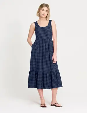 FINERY LONDON Cara Gingham Seersucker Midi Dress - Navy