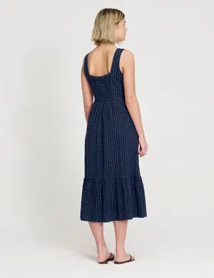 FINERY LONDON Cara Gingham Seersucker Midi Dress - Navy