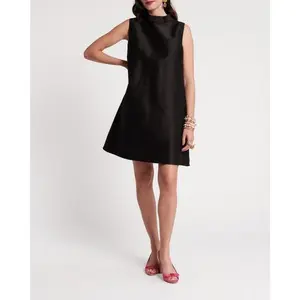 FRANCES VALENTINE Diplomat Mini Dress Sleeveless Mock Neck - Black