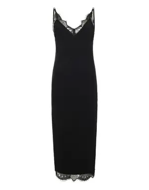 Philipp Plein Shiny Rib Maxi Tank Dress With Lace Trim - Black