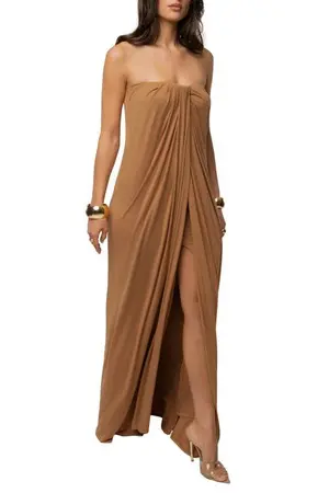 JLUXLABEL Heatwave Strapless Maxi Dress - Tan