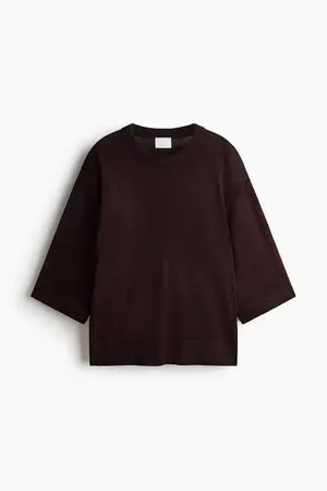 H&M Short-sleeved Fine-knit Top - Dark Brown