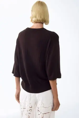 H&M Short-sleeved Fine-knit Top - Dark Brown