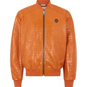 Philipp Plein Croco-print Leather Bomber Jacket - Orange
