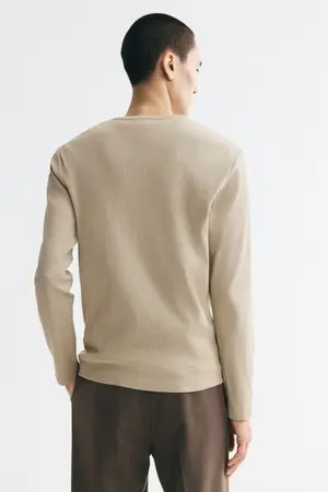 H&M Slim-fit Ribbed Henley Shirt - Beige