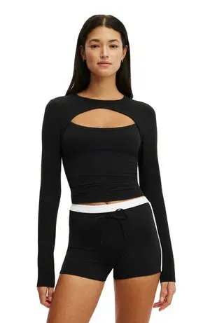 Cotton:on Active Keyhole Long Sleeve Top - Black