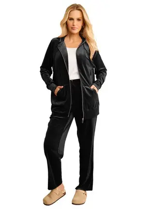 Roaman's Velour Hoodie And Jogger Set - Black