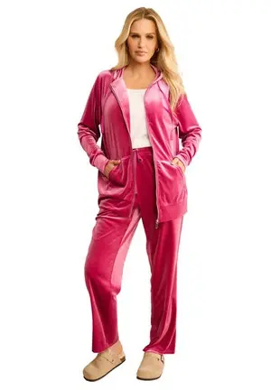 Roaman's Velour Hoodie And Jogger Set - Raspberry