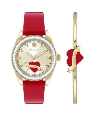 Philipp Plein Stainless Steel Quartz Watch With Leather Strap And Heart Motif