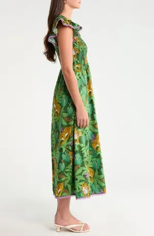 SUGARLIPS Merlin Smocked Bodice Flutter Sleeve Cotton Midi Sundress