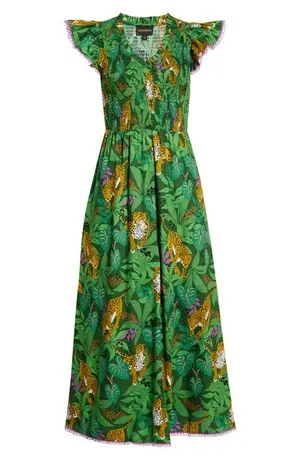 SUGARLIPS Merlin Smocked Bodice Flutter Sleeve Cotton Midi Sundress