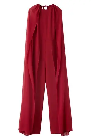 Mango Sleeveless Cape Wide-leg Jumpsuit - Red