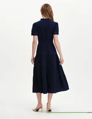 FINERY LONDON Natalia Cotton Cheesecloth Midi Dress - Navy