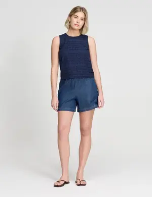 FINERY LONDON Gloria Cotton Broderie Sleeveless Top - Navy