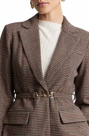 Avec Les Filles Belted Houndstooth Blazer