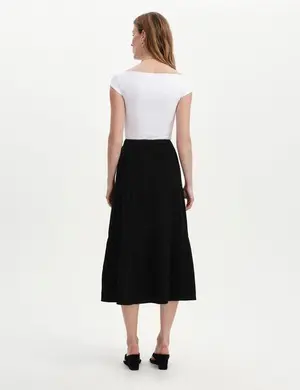 FINERY LONDON Harriet Cotton Cheesecloth Midi Skirt - Black