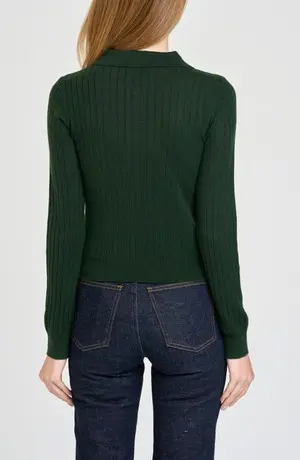 WAYF Evie Ribbed Polo Sweater - Hunter