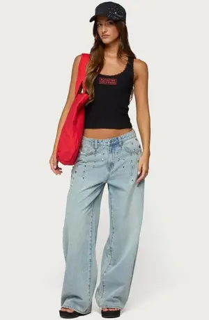 EDIKTED Rockstar Girlfriend Lace Trim Tank