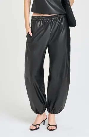WAYF Camryn Faux Leather Joggers - Black