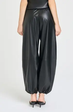 WAYF Camryn Faux Leather Joggers - Black