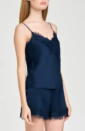 WAYF Kira Lace-trim Cami - Navy