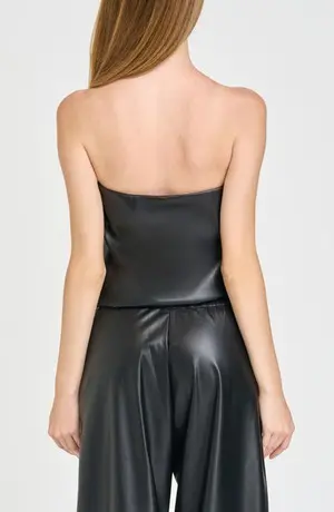 WAYF Camryn Faux Leather Strapless Top