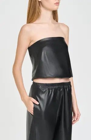 WAYF Camryn Faux Leather Strapless Top
