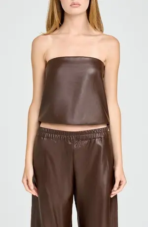 WAYF Camryn Faux Leather Strapless Top - Chocolate