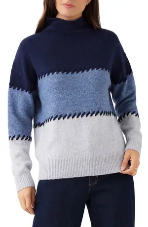 Karen Kane Contrast Stitch Mock Neck Sweater - Navy