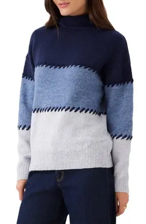 Karen Kane Contrast Stitch Mock Neck Sweater - Navy