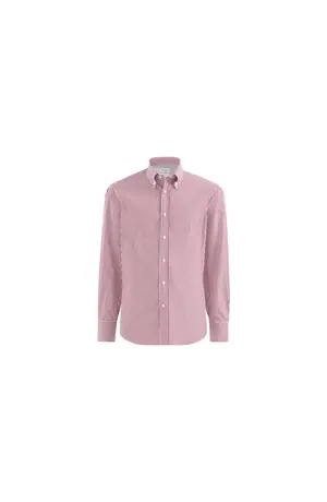 Brunello Cucinelli Striped Poplin Shirt With Button-down Collar
