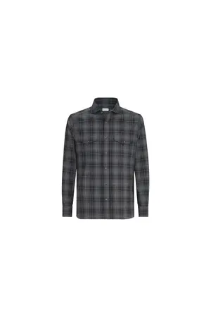 Brunello Cucinelli Cotton Madras Western Shirt