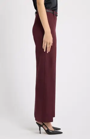 Anne Klein Pull On Wide Leg Faux Suede Pants - Barolo