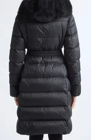 Moncler Boedic Water Repellent Long Down Puffer Coat With Genuine Shearling Trim