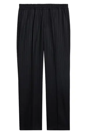 Versace Greca Stripe Wool Straight Leg Pants - Black