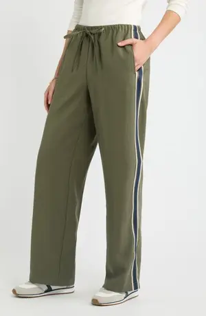 Caslon Pull-on Straight Leg Twill Pants - Olive Sarma